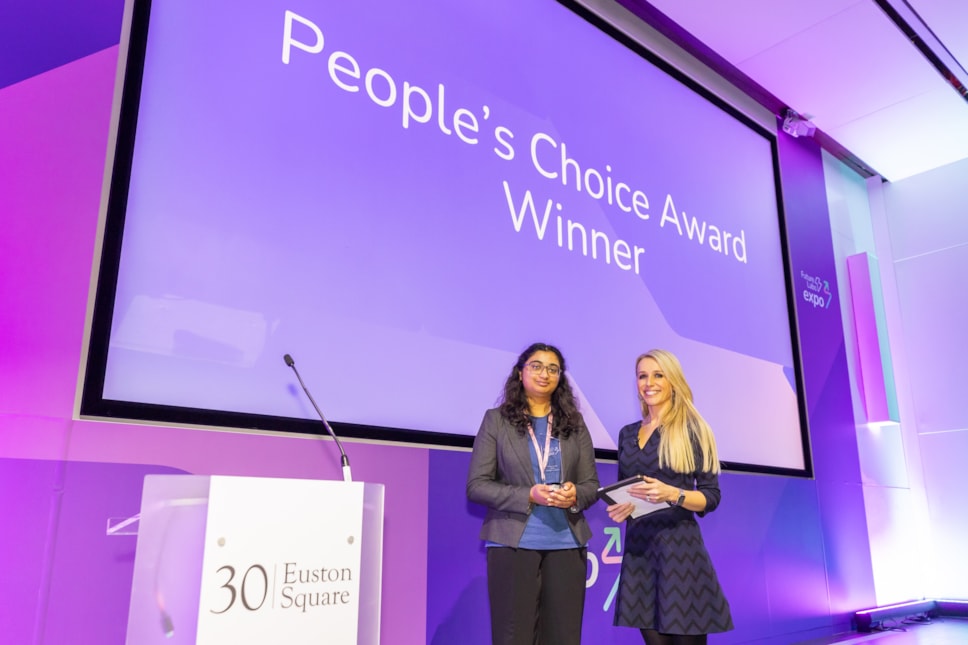 People's Choice Award winner Anjali Devadasan from Treeva with host ...