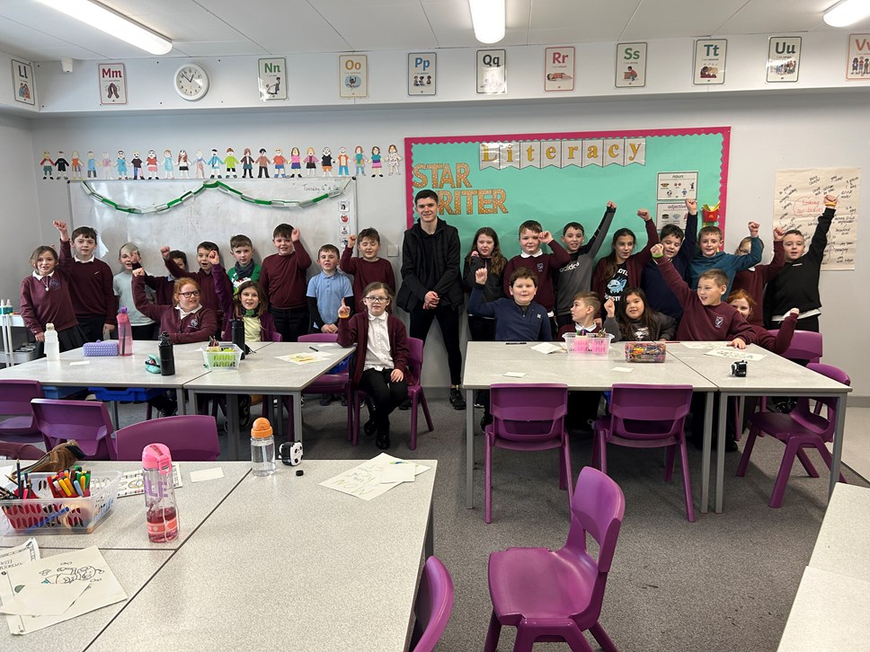 Buckie thistle midfielder Marcus Goodall in group shot with some of ...