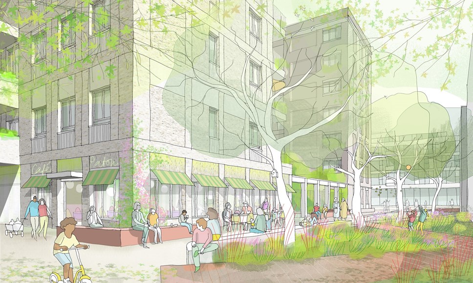 Illustrative sketch of proposed new cafe and improved public spaces on ...