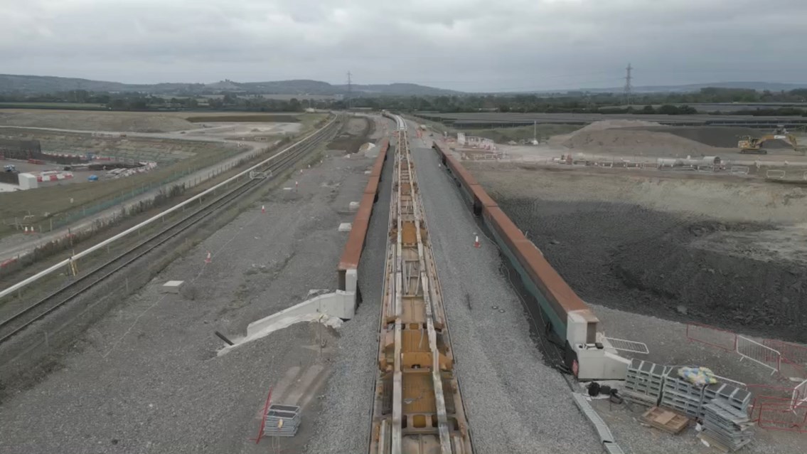 Aerial view of the new HS2 and Network Rail intersection bridge