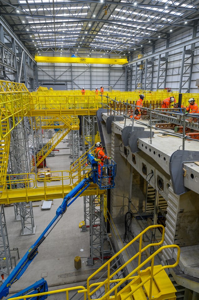 Workers checking the first segment within the Colne Valley Viaduct ...