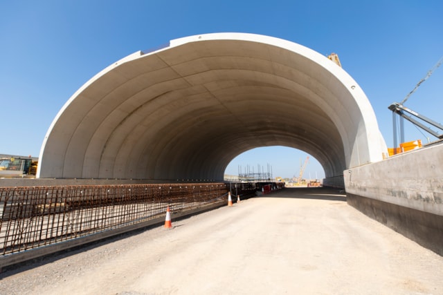 View of the first stage of the bat structure under construction April 2025