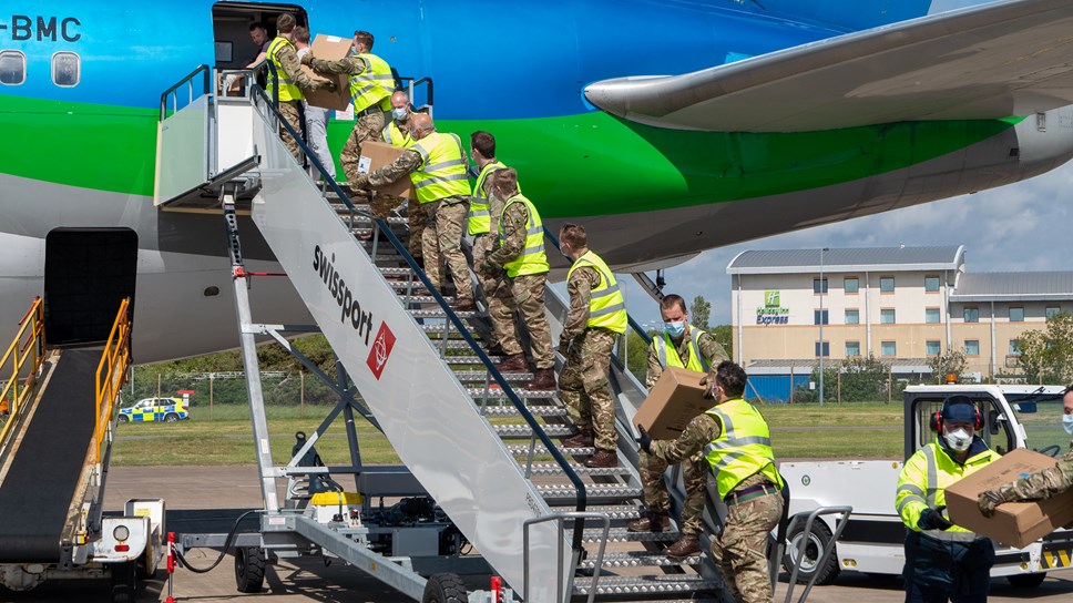PPE Army chain stairs | Welsh Government News