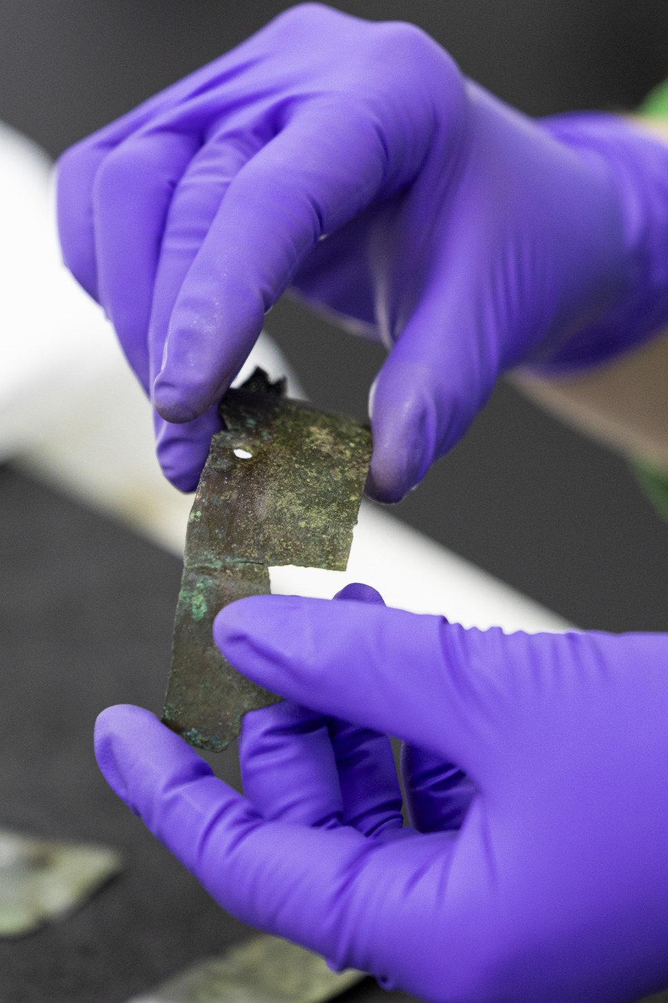 The Roman arm guard during conservation. Photo (c) Duncan McGlynn (2 ...