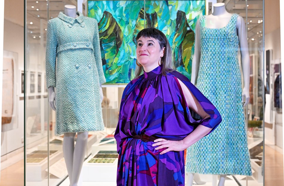 Researcher and collector Gráinne Rice wearing vintage Bernat Klein ...