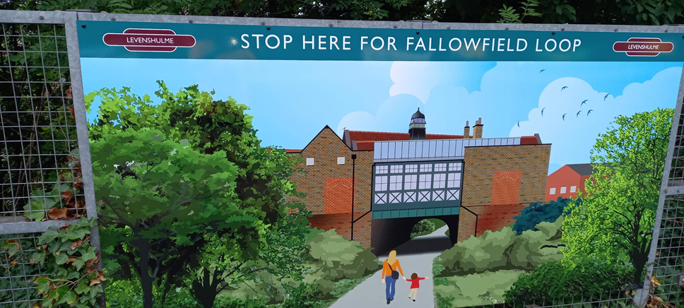 This image shows art at Levenshulme depicting Fallowfield Loop ...