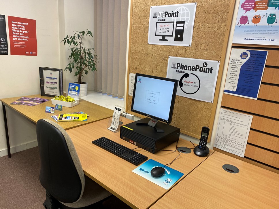 PC and phone point at Aberlour Library InfoHub | Moray Council News