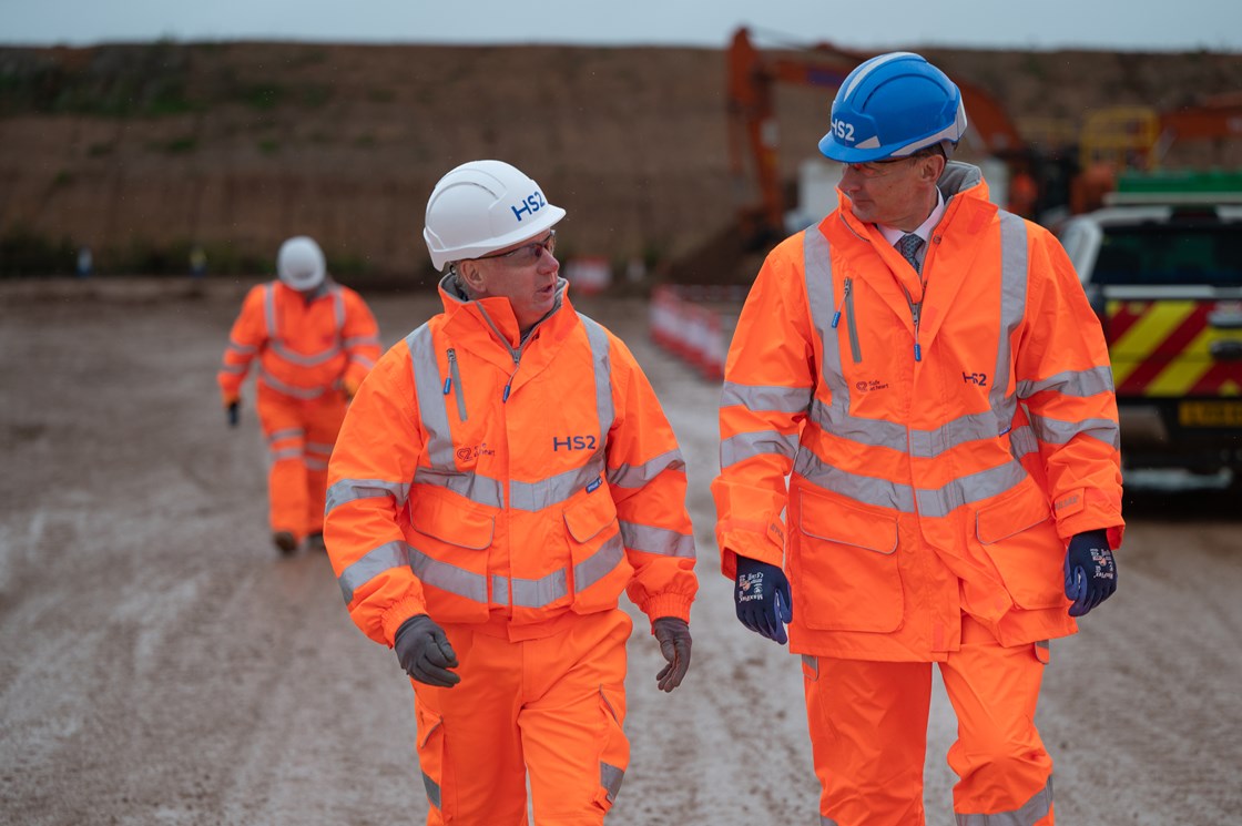HS2 Ltd CEO Mark Thurston and Chancellor Jeremy Hunt on HS2 site HS2 Ltd CEO Mark Thurston and Chancellor Jeremy Hunt on HS2 site