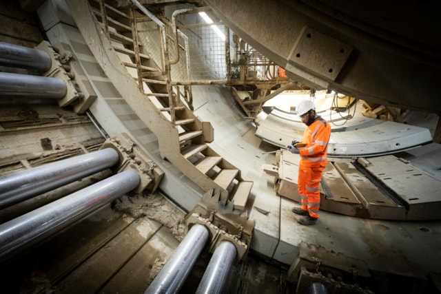 TBM Caroline completes 5 mile journey- TBM miner checking the tunnel ...