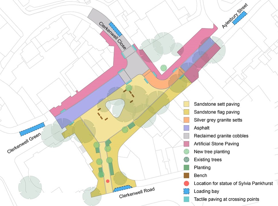 A map showing the proposed improvements to Clerkenwell Green, including ...
