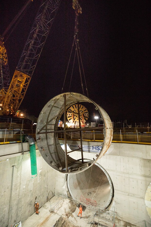 TBM tail skin lifted out of the tunnel south portal reception box