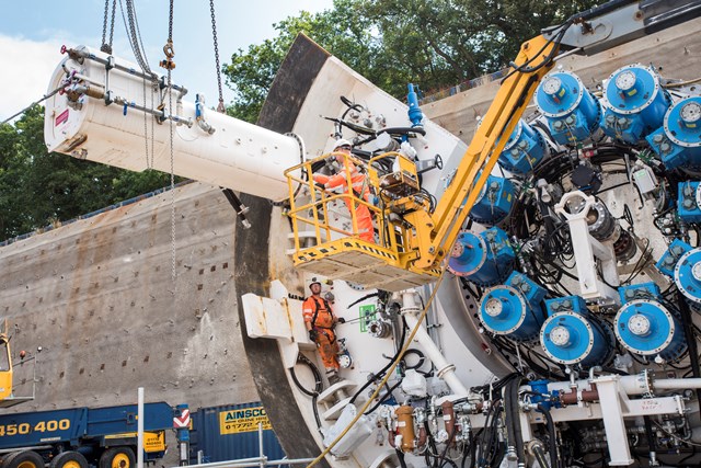Engineers assembling an HS2 tunnel boring machine at Long Itchington ...