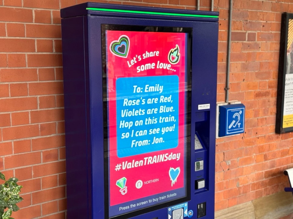 Image shows Valen-TRAINS Day message (TVM) | Northern News