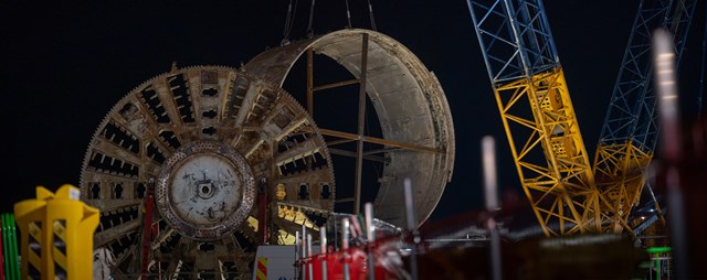 TBM cutterhead and tail skin at south portal before transportation