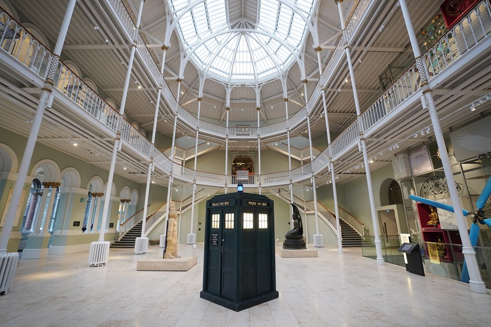 A TARDIS landed in the Grand Gallery at the National Museum of Scotland ...