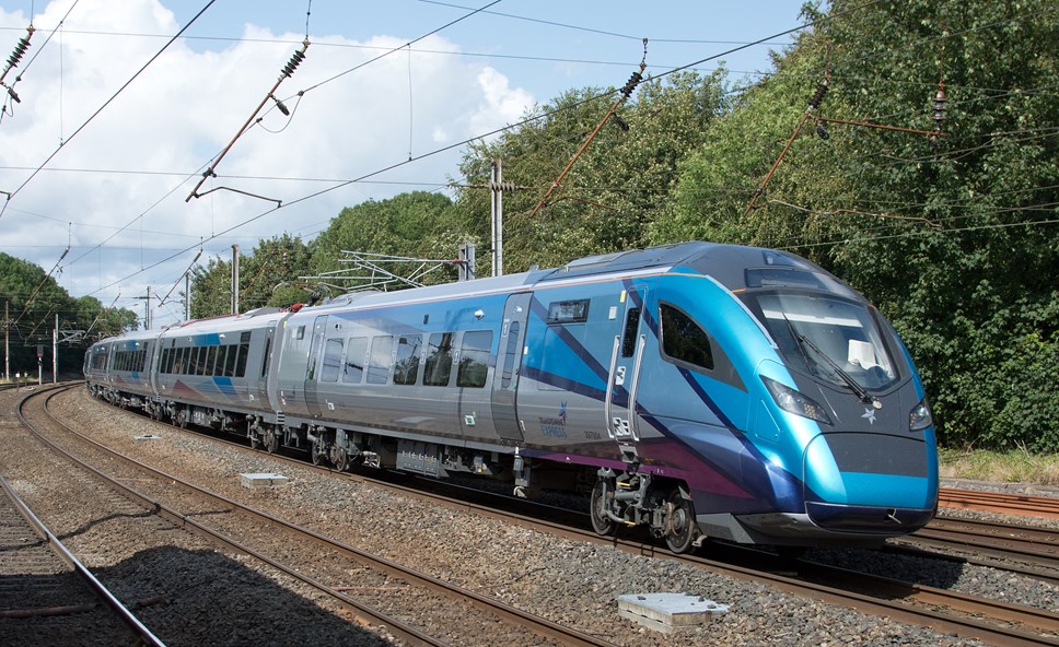 A TransPennine Express train travelling on the West Coast Mainline ...