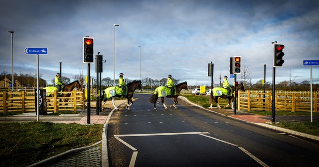 West Yorkshire Mounted Police Unit uses equestrian crossing on the East ...