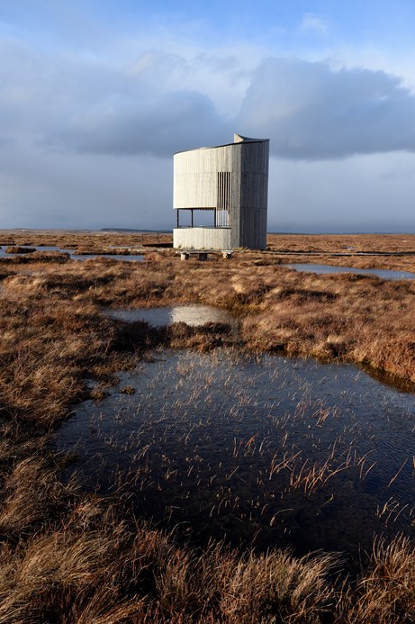 RSPB Forsinard Flows lookout tower, The Flow Country, Sutherland. Image ...