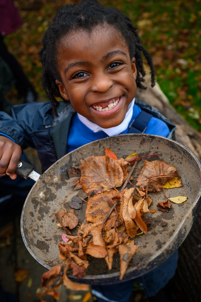 Pupil at Paget Primary School enjoying the new Forest School
